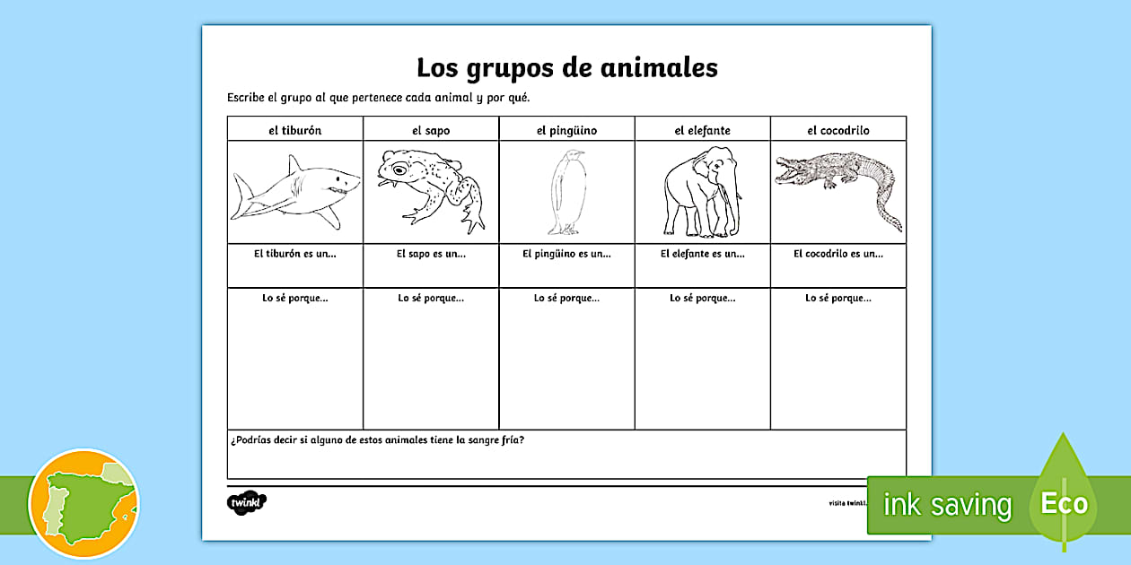 Ficha de actividad: Los grupos de animales - Twinkl