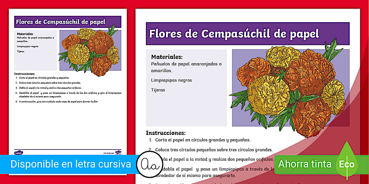 Flores de cempasúchil de papel - Actividad de manualidades