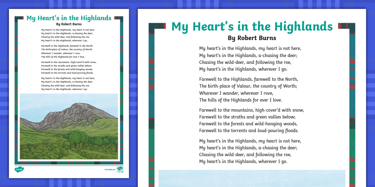 My Heart's in the Highlands Robert Burns Poem - Twinkl