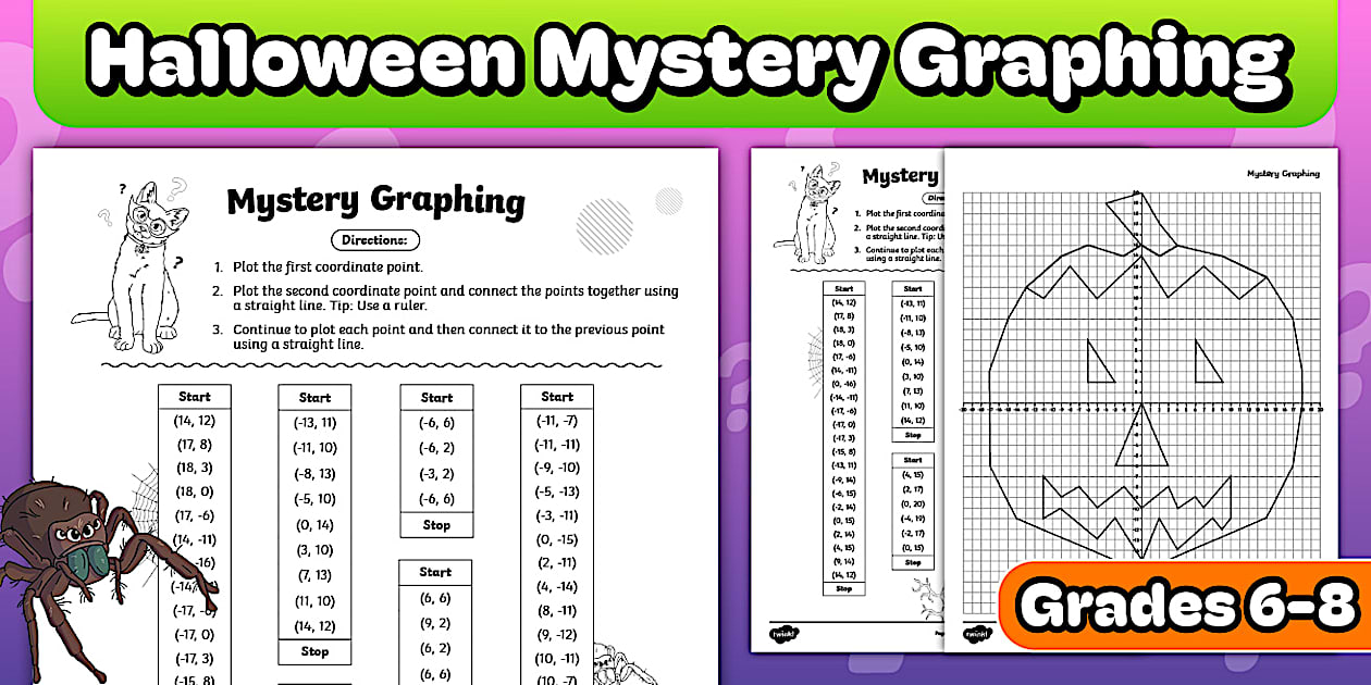 Halloween Pumpkin Mystery Graphing Worksheet for 6th-8th Grade