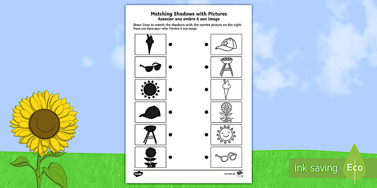 Summer Shadow Matching Worksheet / Worksheet English/French - Summer Shadow