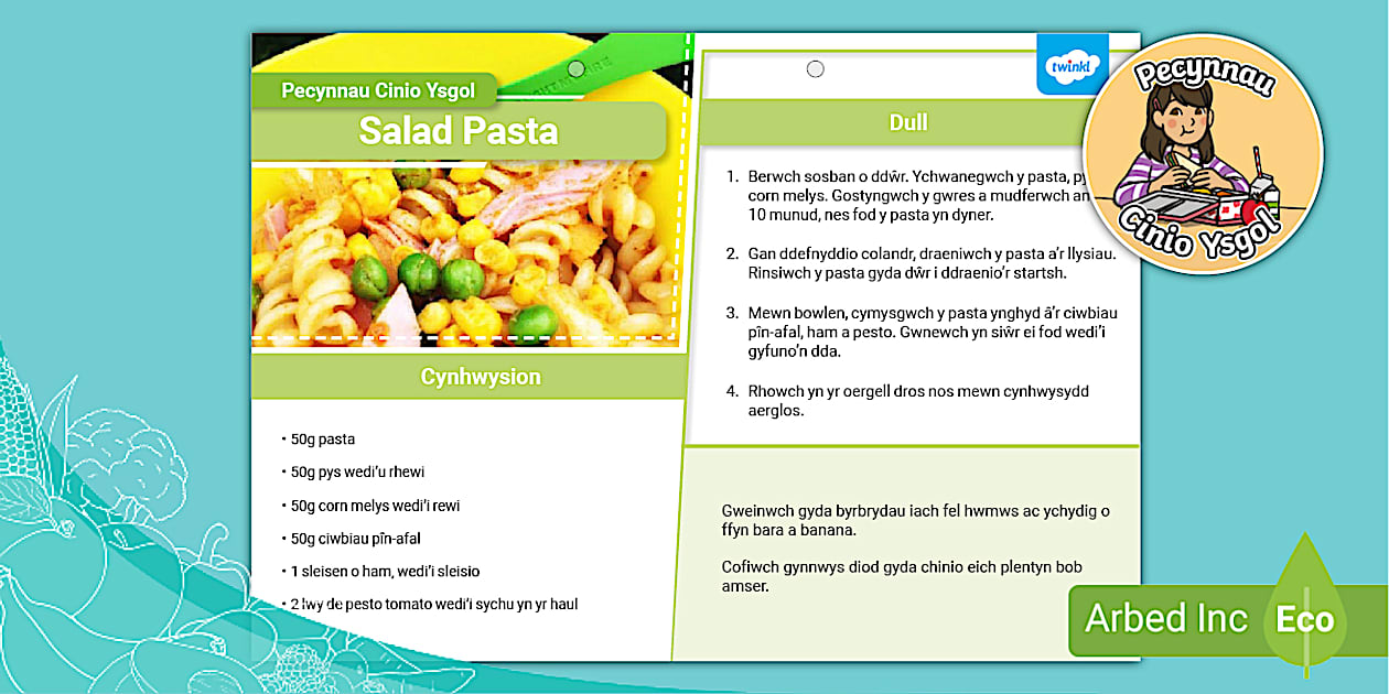 Salad Pasta Pecyn Cinio Ysgol (teacher made) - Twinkl