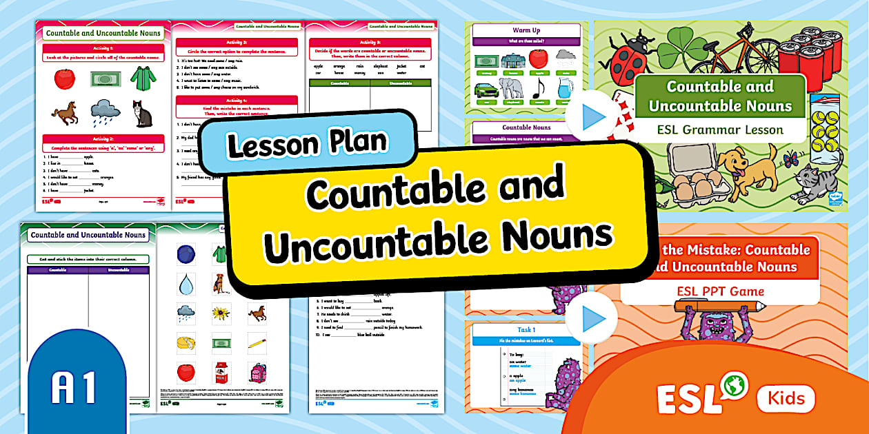 ESL Countable and Uncountable Nouns Lesson {Kids}