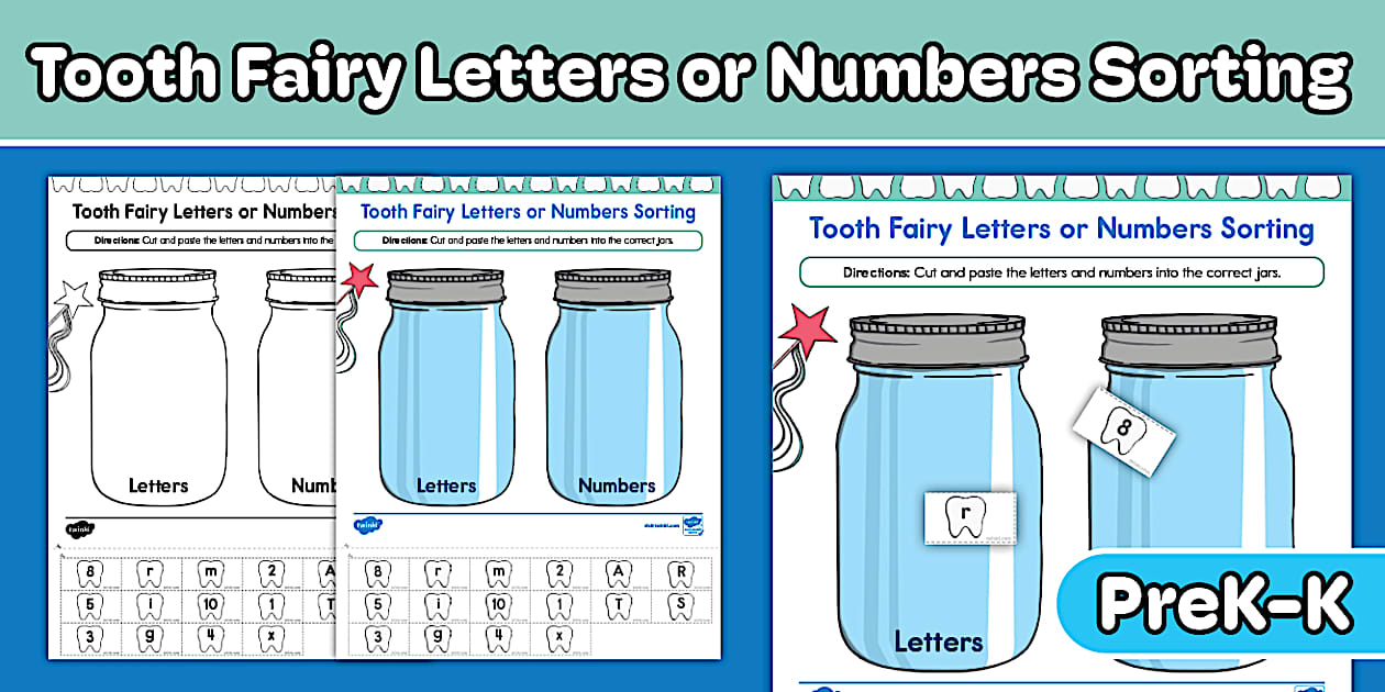 Tooth Fairy Letters or Numbers Sorting Worksheet