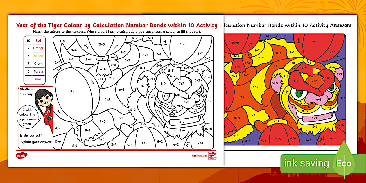 👉 Year of the Tiger Number Bonds within 10 (teacher made)