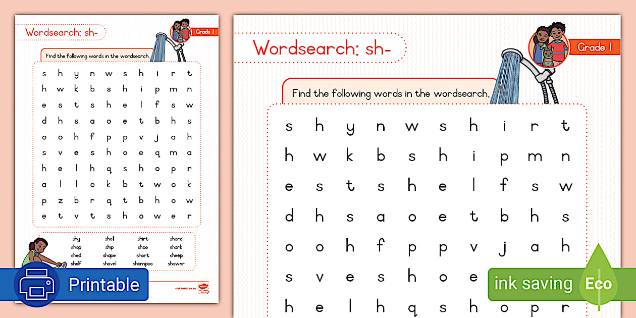 Grade 1 Phonics: sh- Wordsearch (teacher made) - Twinkl