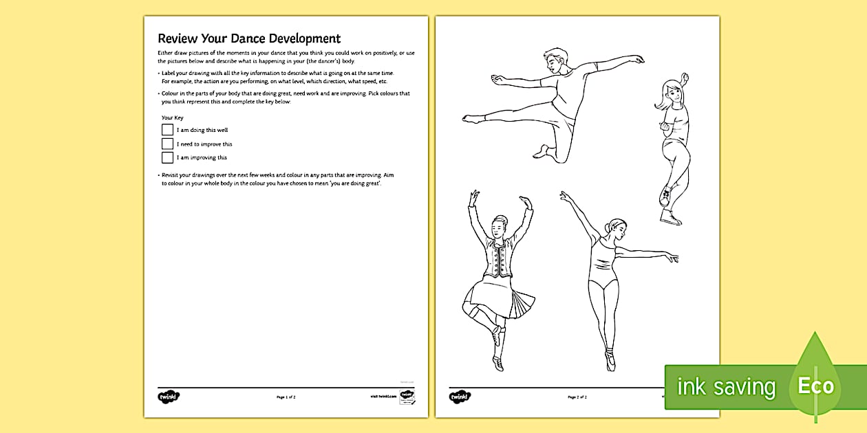 Dance Skills Reflection Colour Coding Worksheet / Worksheet