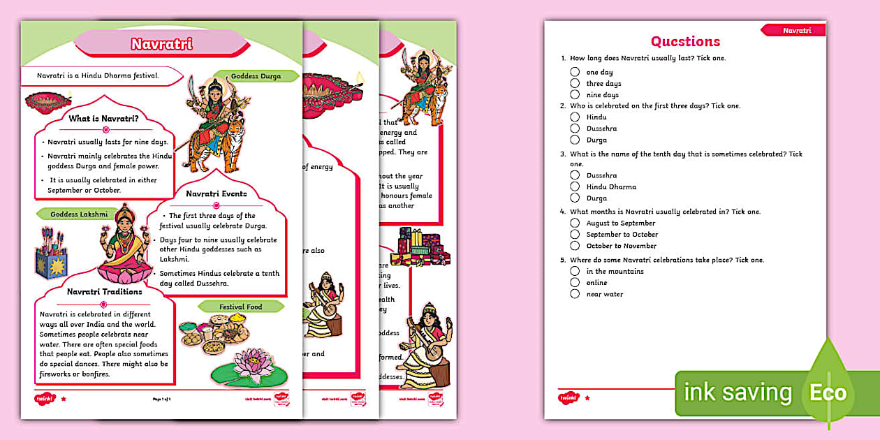 KS1 Navratri Differentiated Reading Comprehension Activity