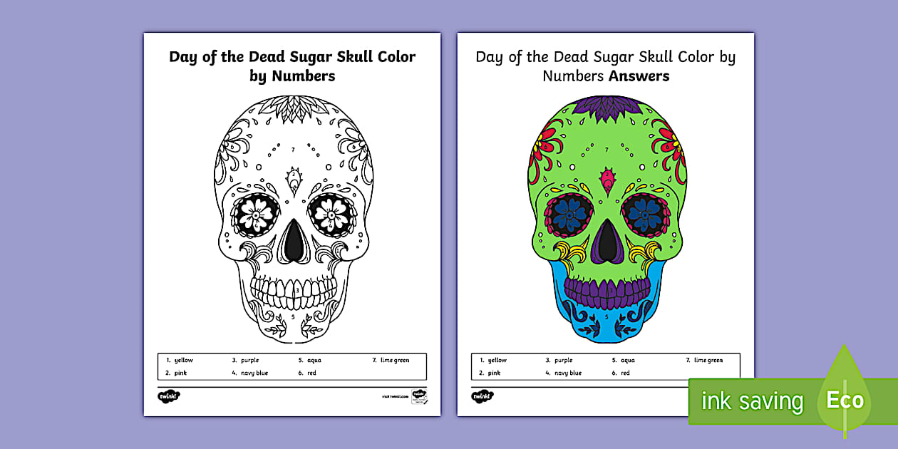 Sugar Skull Color by Number Activity for Kids | Twinkl USA