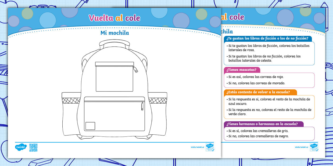 Hoja de actividad: mi mochila para la vuelta al cole -Twinkl