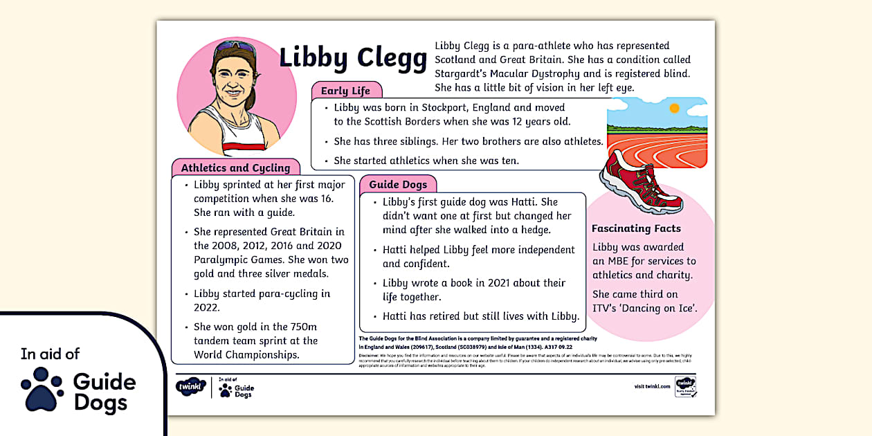 FREE! - Guide Dogs: Libby Clegg Fact File (Ages 5-7) - Twinkl