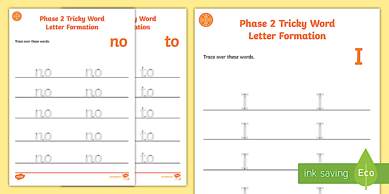 Cursive Phase 2 Tricky Words Letter Formation Worksheets
