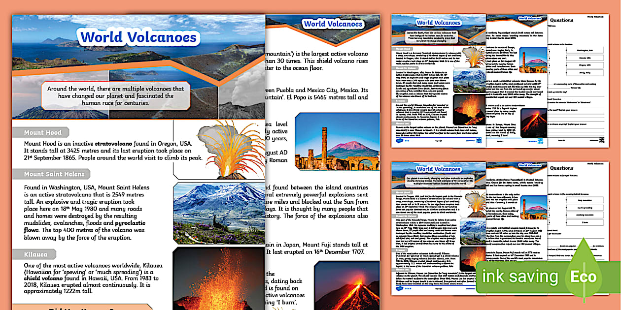UKS2 World Volcanoes Differentiated Reading Comprehension