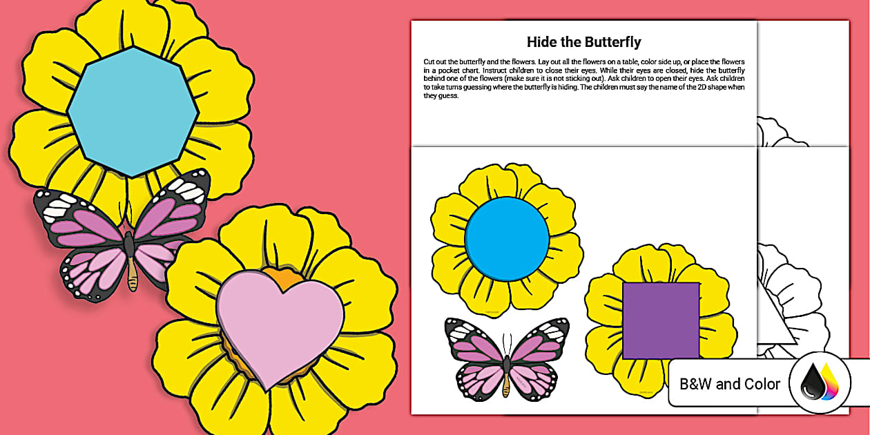 Hide the Butterfly 2D Shape Recognition Worksheet for PK-K