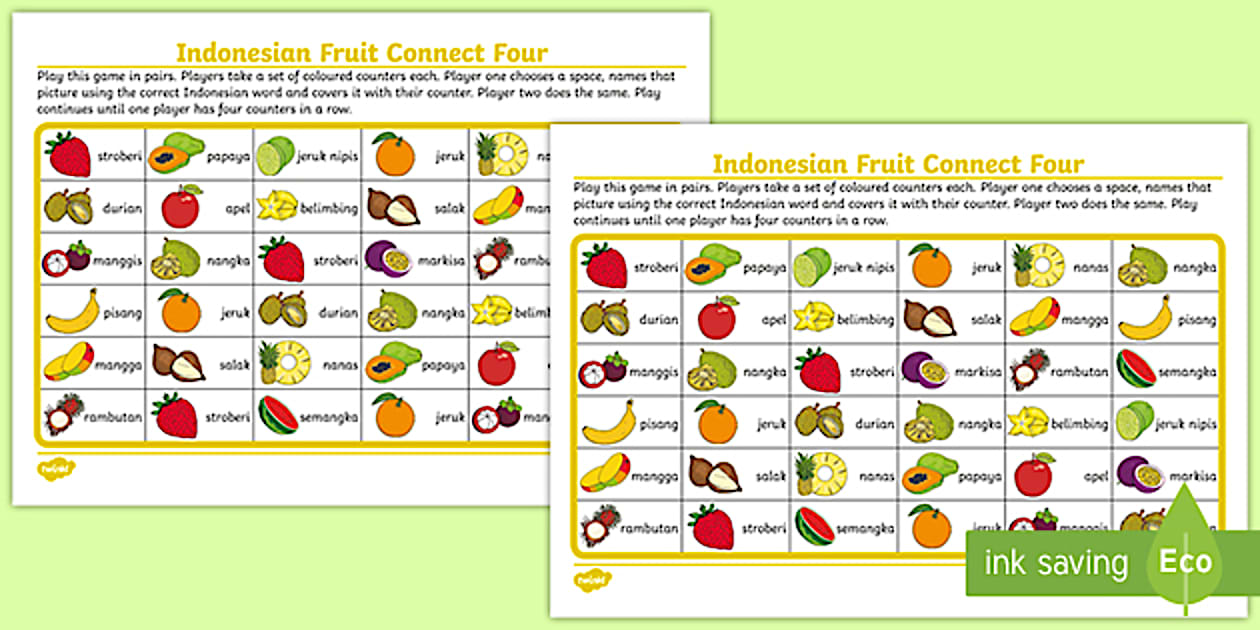Indonesian Fruit Connect Four Game (teacher made) - Twinkl