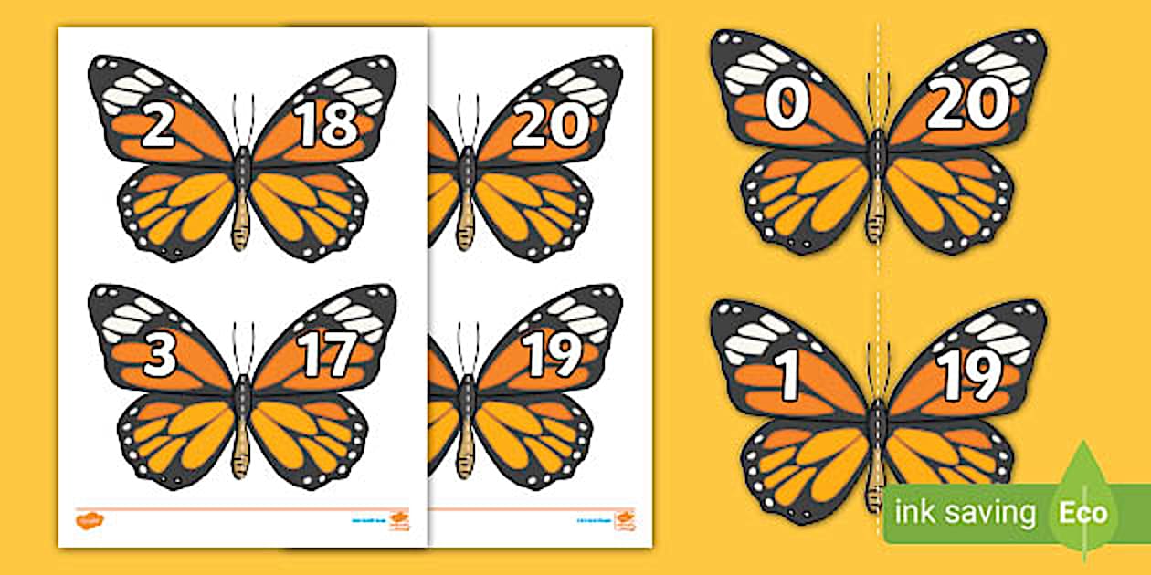Number Bonds to 20 Matching Cards (Butterflies) - Twinkl