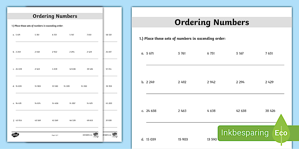 Ordering Numbers Activity Sheet (teacher made) - Twinkl