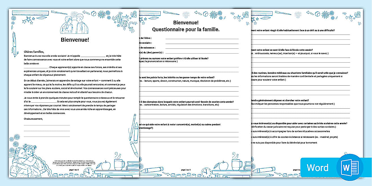 Back to School - Letter to Parents (Primary 1-3) French
