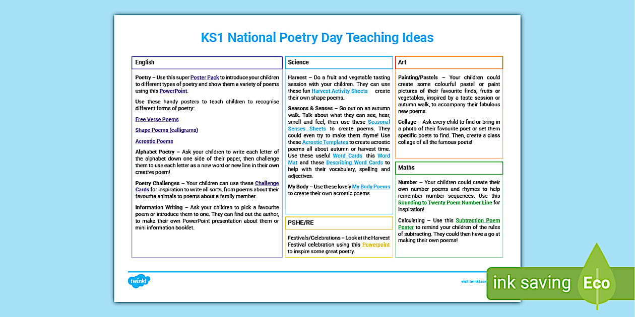 KS1 Poetry Day Example Sheet | National Poetry Day Ideas