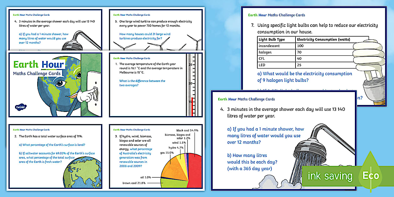 Earth Hour Maths Challenge Cards (teacher made) - Twinkl