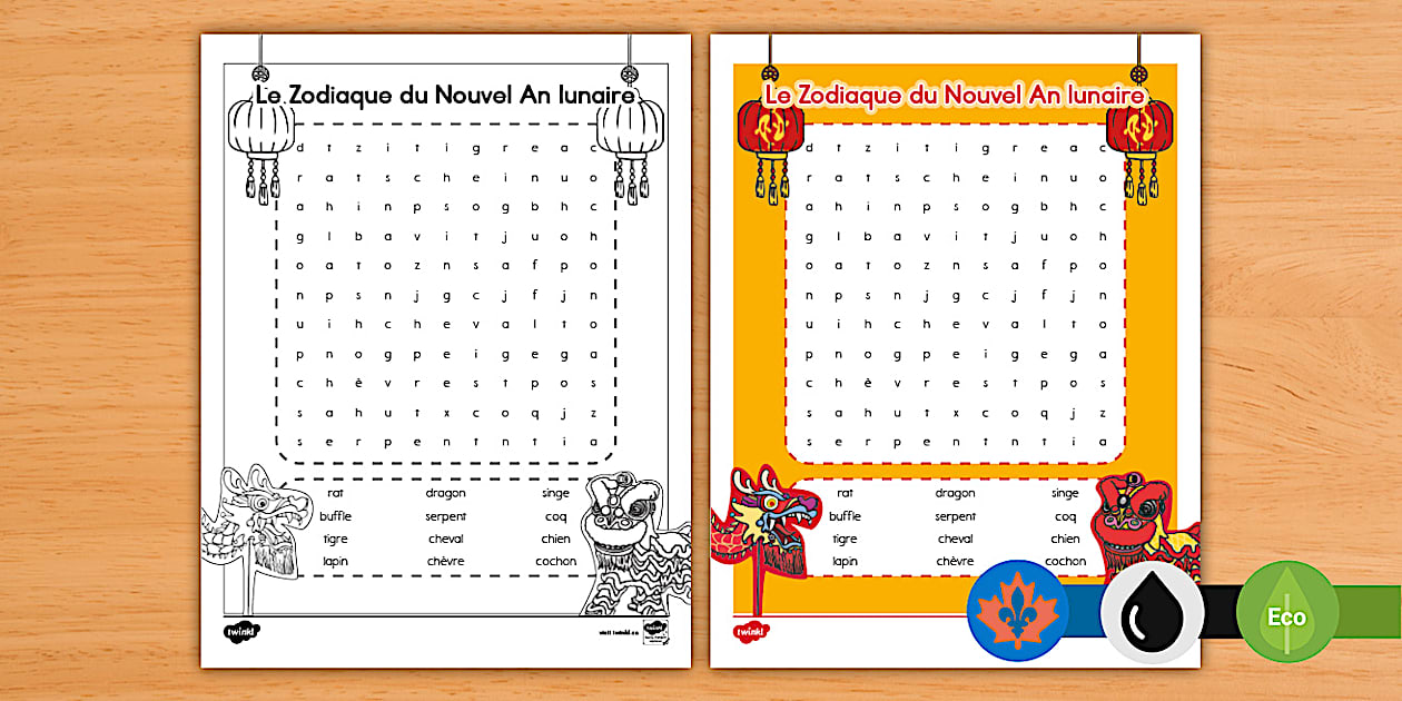Lunar New Year Zodiac Word Search French (Teacher-Made)