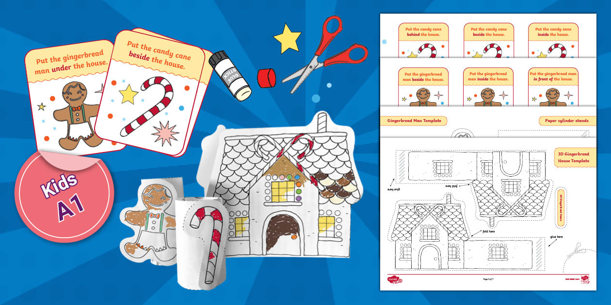 ESL 3D Gingerbread House Prepositions of Place Craft Activity [Kids, A1]