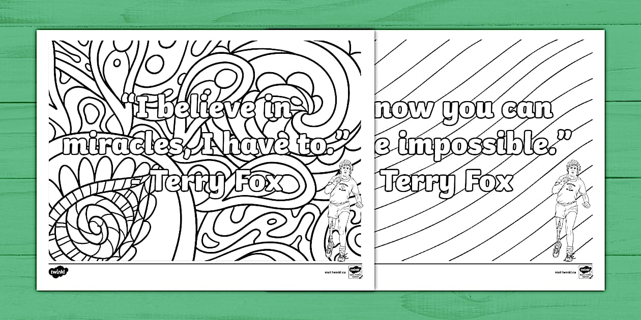 Terry Fox Inspirational Quotes Mindfulness Colouring Sheets