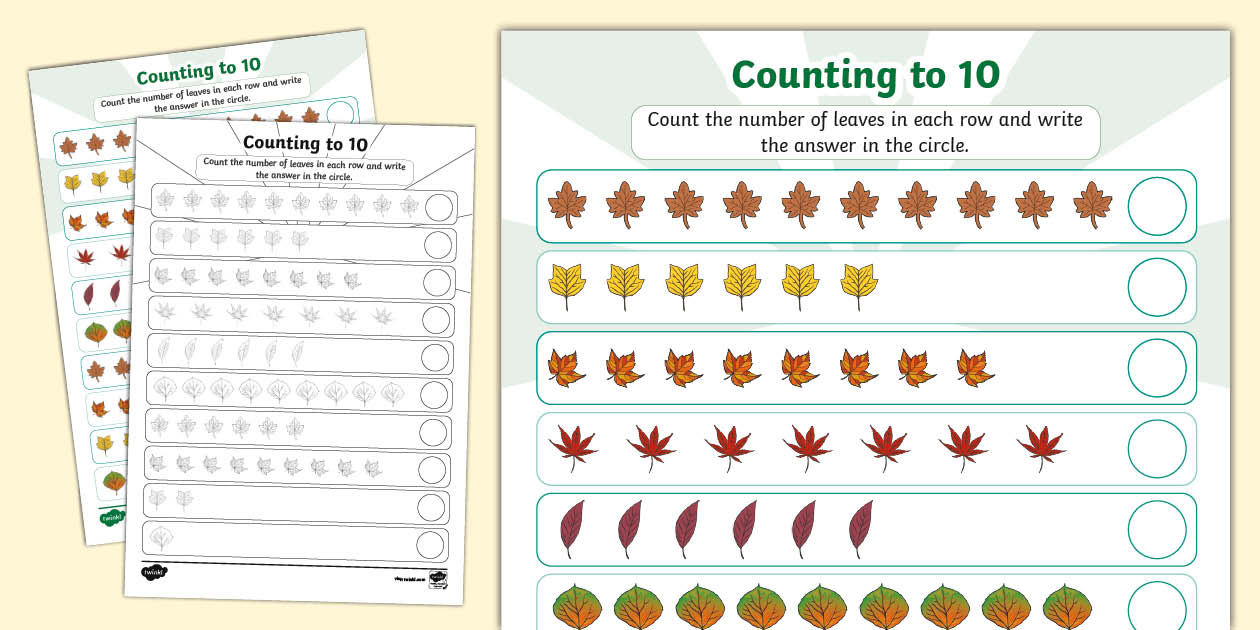 👉 Autumn Leaves Count to 10 Worksheet - Twinkl