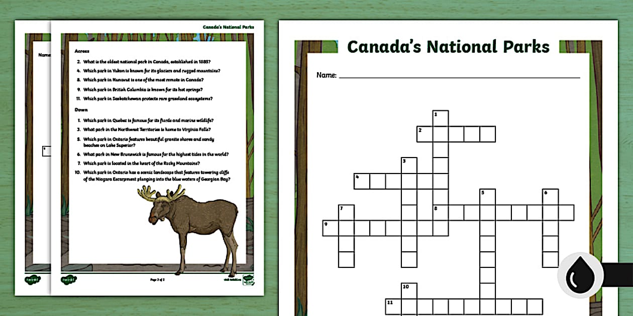 Canada's National Parks Crossword Puzzle (teacher made)