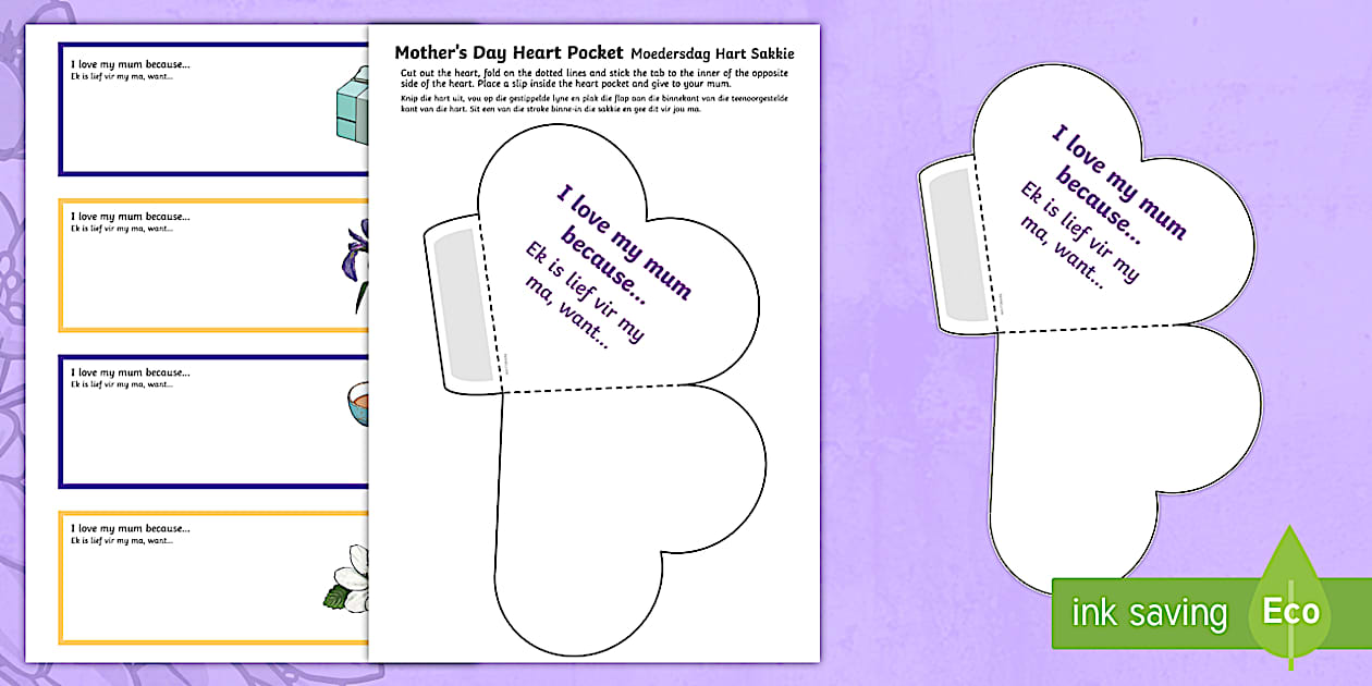 Mother's Day Heart Pocket Activity English/Afrikaans