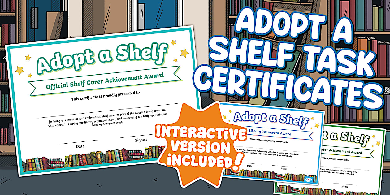 Adopt a Shelf Certificates (teacher made) - Twinkl