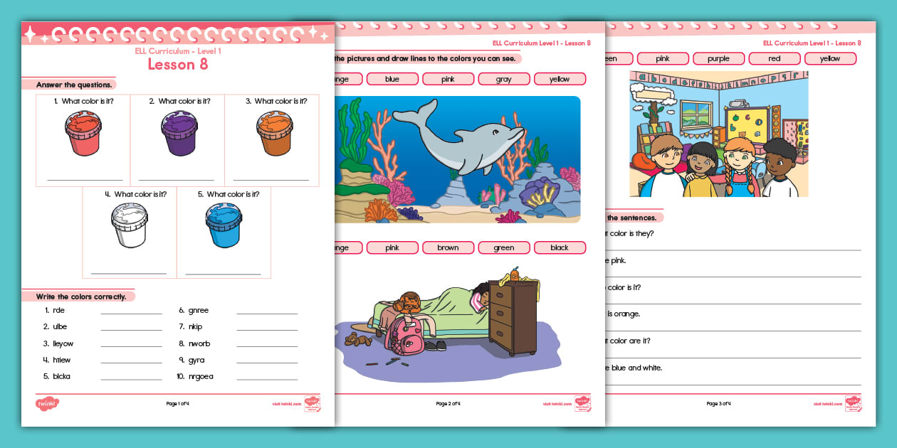 ELL Curriculum: Level 1, Lesson 8 Worksheet (teacher made)