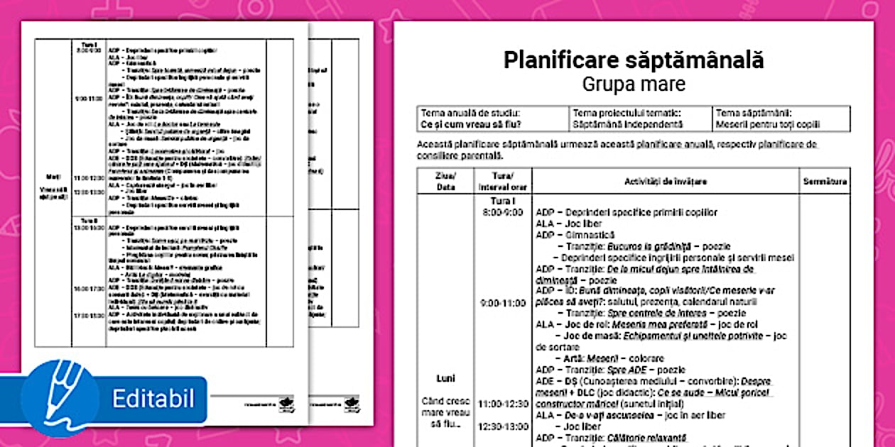 FREE! - Meserii pentru toți copiii – Model de planificare grupa mare