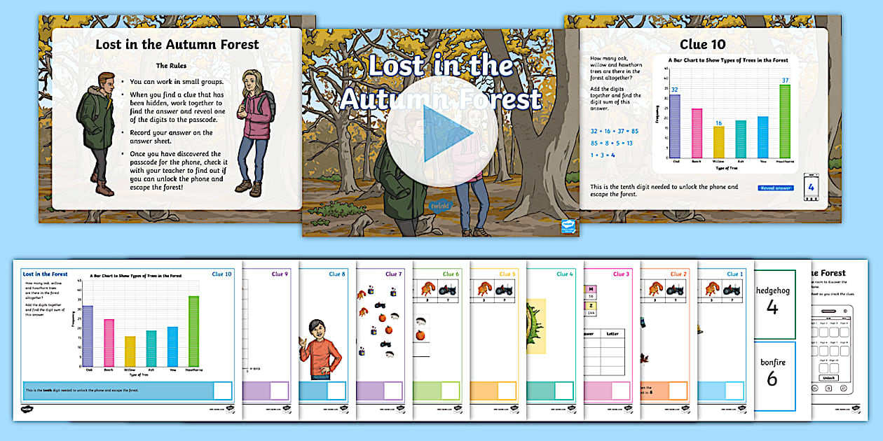 Year 5 Lost in the Autumn Forest Escape the Room Maths Game