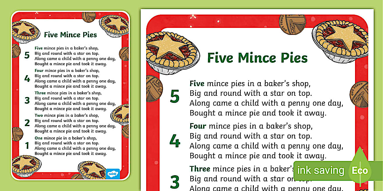 Five Mince Pies Nursery Rhyme Sheet - Twinkl