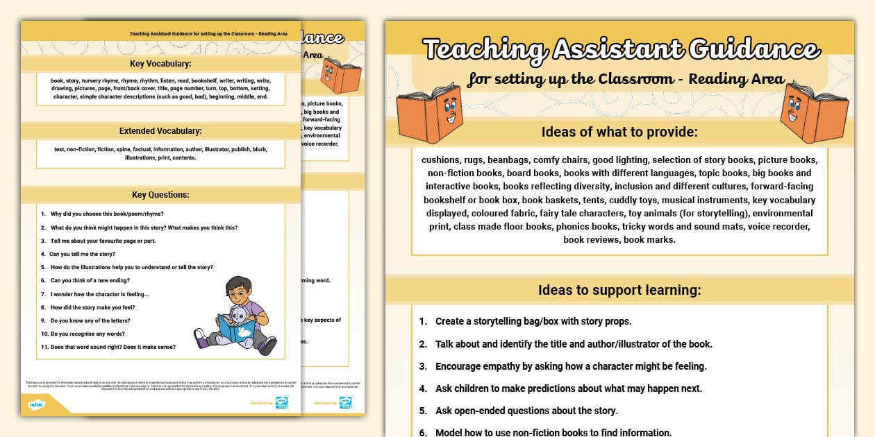 Teaching Assistant Guidance for setting up the Classroom - Reading Area