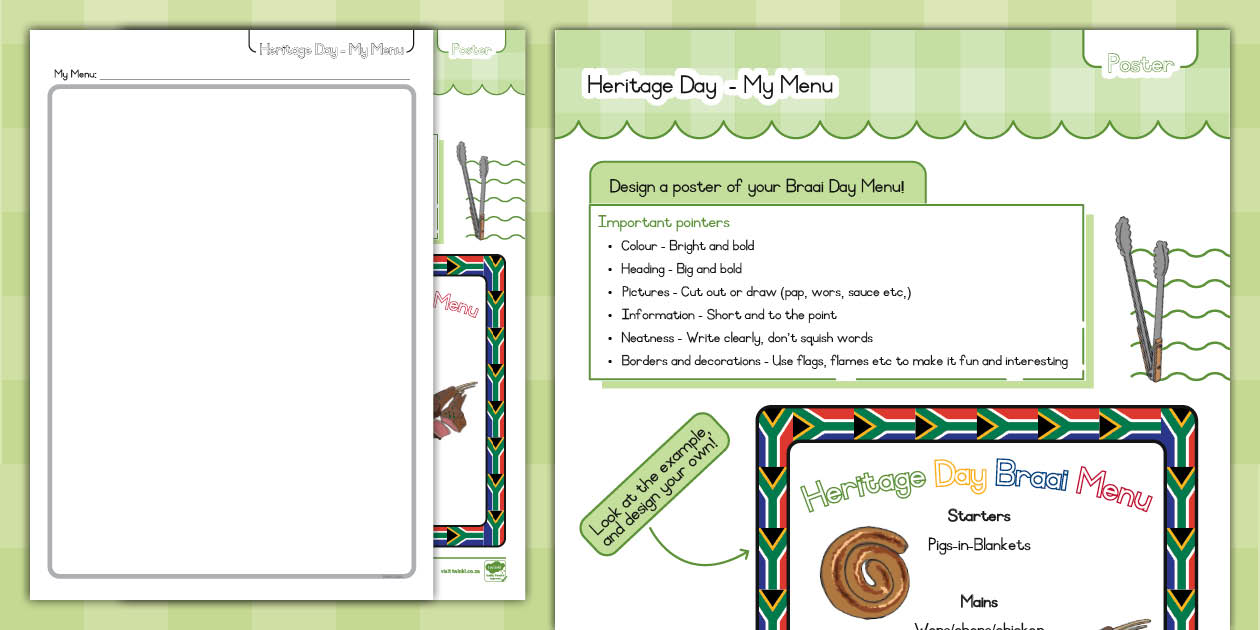 Foundation Phase Eng Heritage Day My Menu Poster/Worksheet