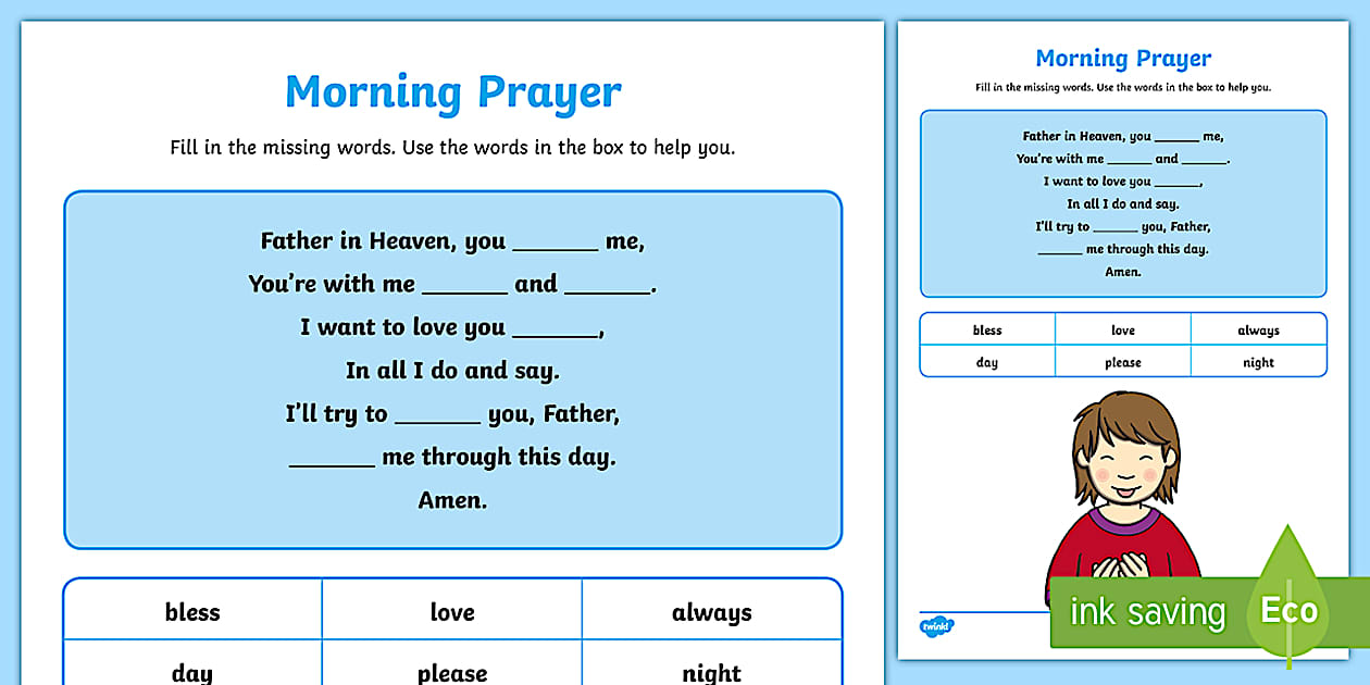 Morning Prayer (Junior) Worksheet (teacher made) - Twinkl