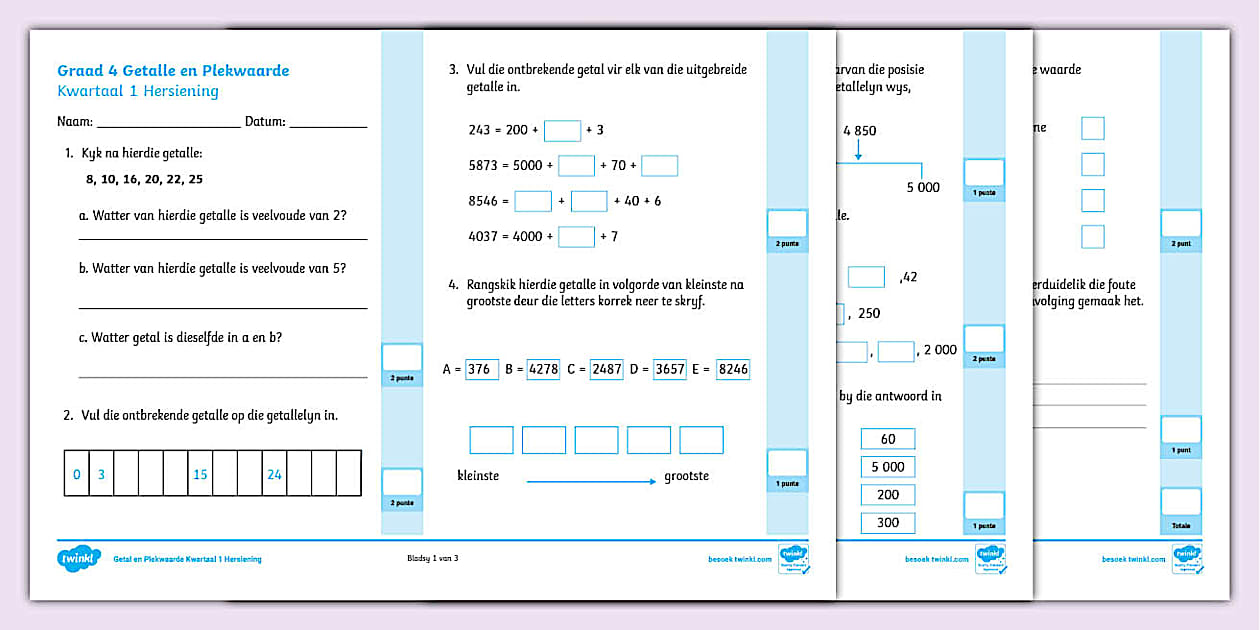 Graad 4 Wiskunde Kwartaal 1 Getal- en Plekwaarde Hersiening