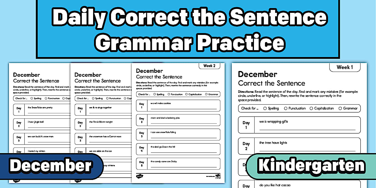 December Daily Correct the Sentence Grammar Practice