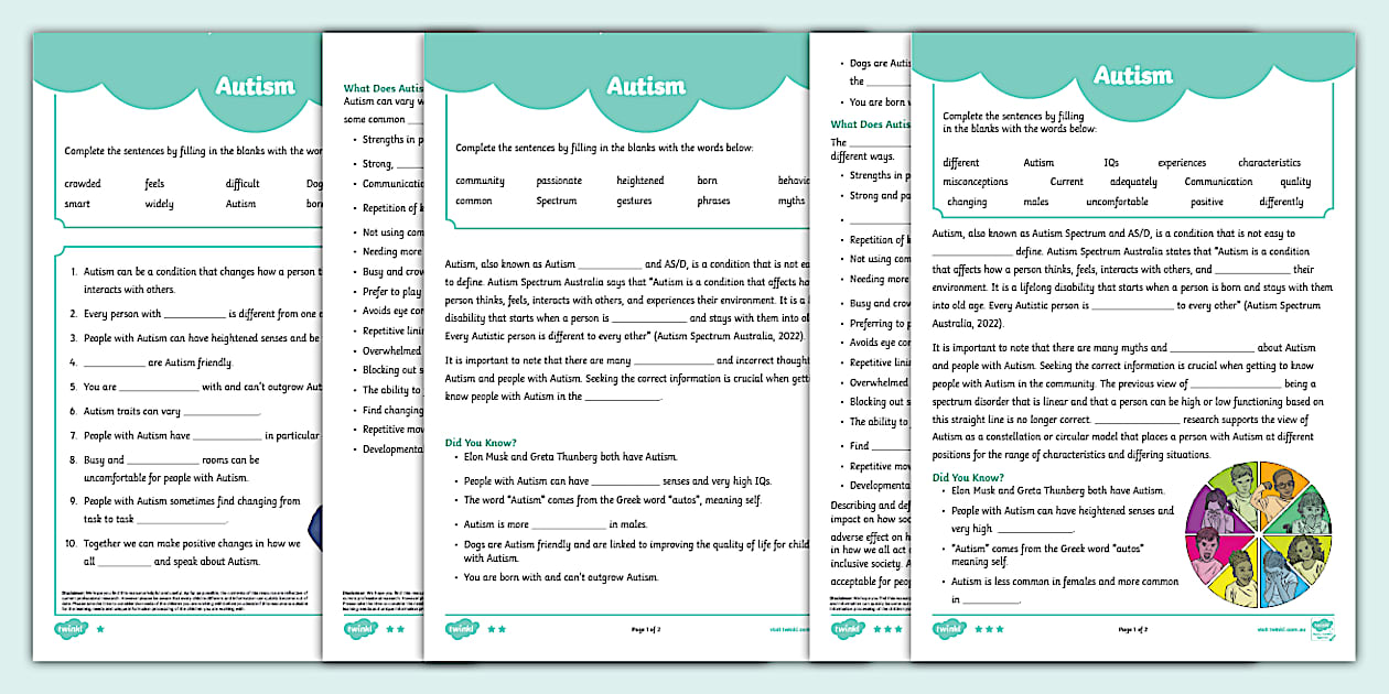 Autism Differentiated Cloze Activity (teacher made) - Twinkl