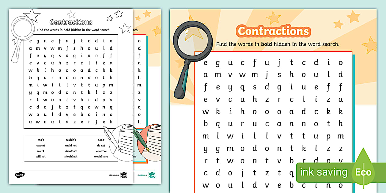 Contractions Word Search