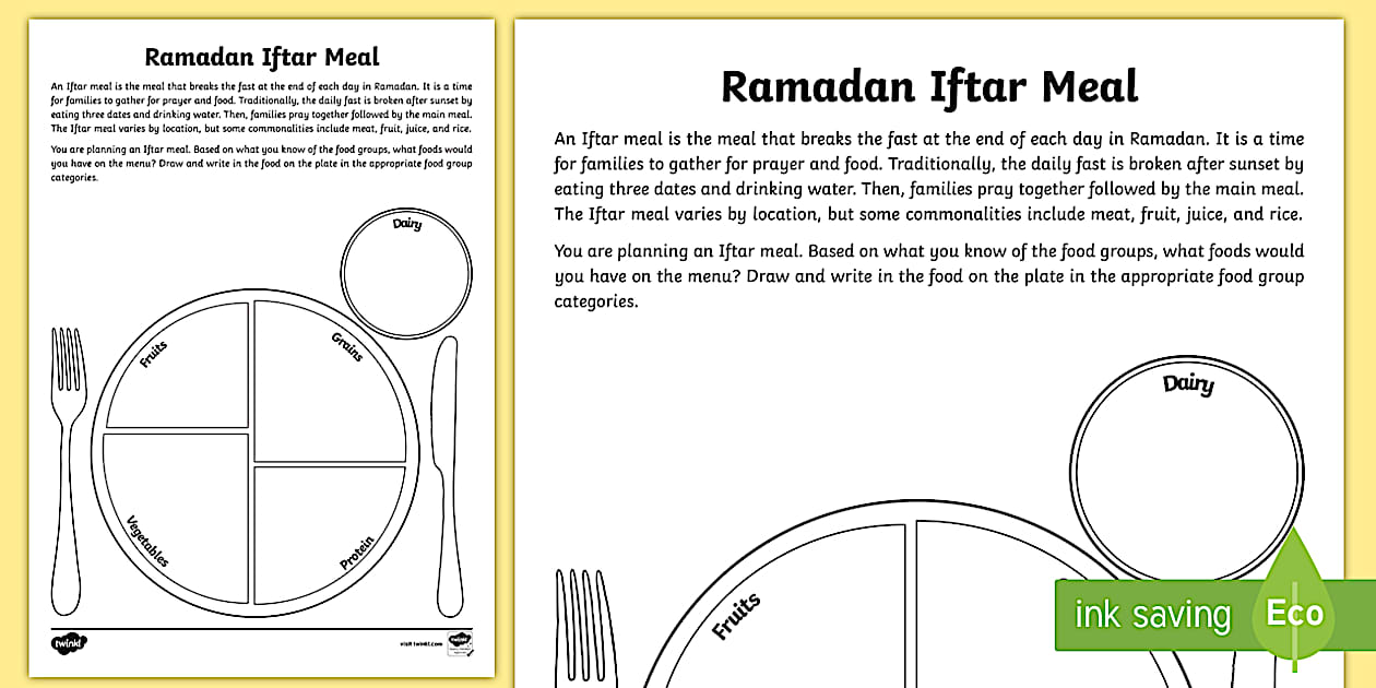 Ramadan: Plan an Iftar Meal Worksheet (teacher made)