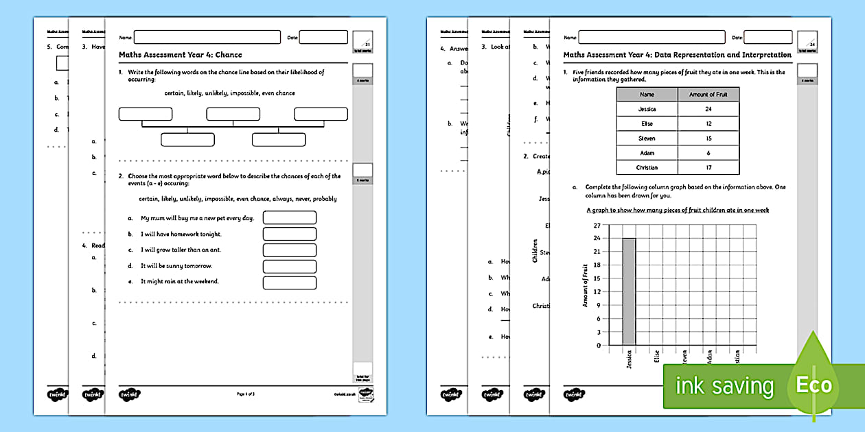 Statistics and Probability | Maths Sheets for Year 4 Pack