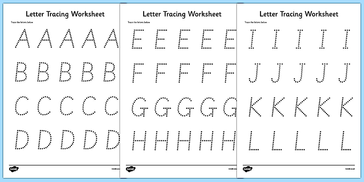 Letters Numbers and Shapes Tracing Worksheet - ESL Letter Tracing