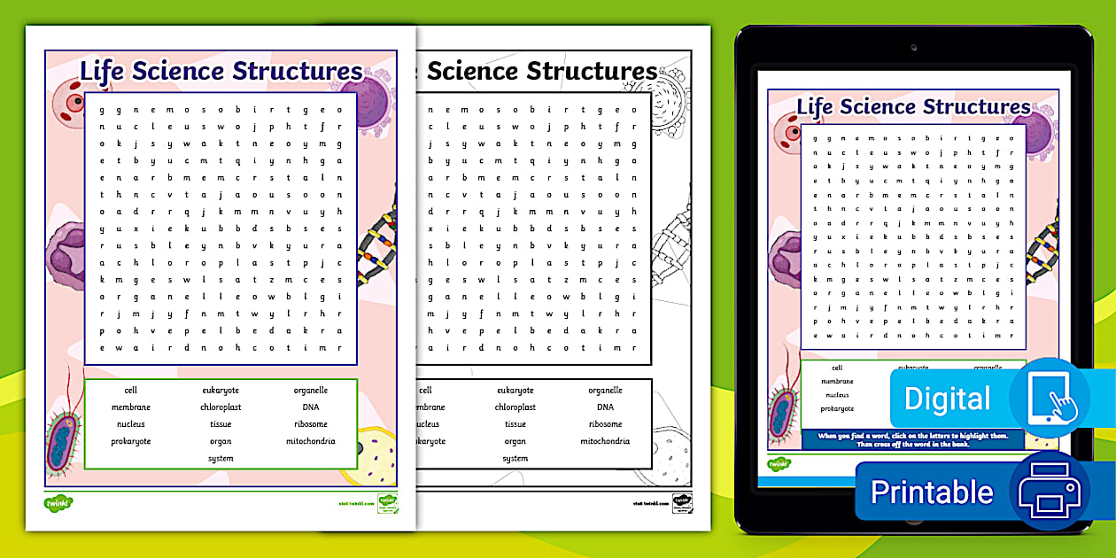 Third Grade Life Science Structures Word Search - Twinkl