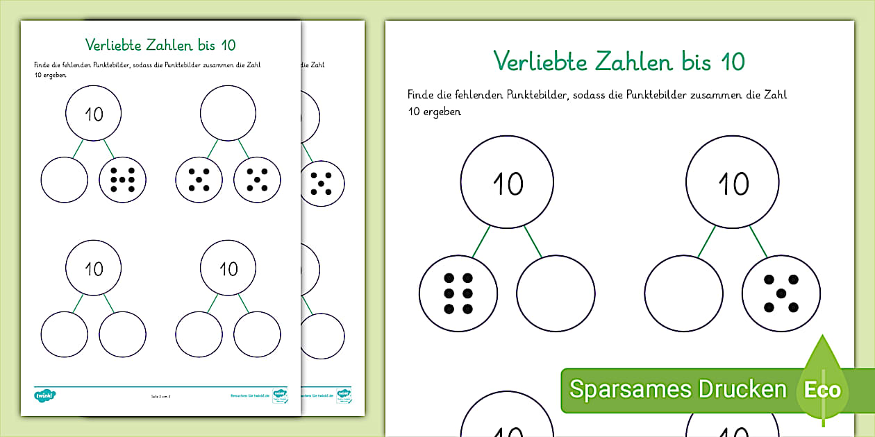 Verliebte Zahlen - Addition bis 10 durch Punktebilder | Mathe Grundschule
