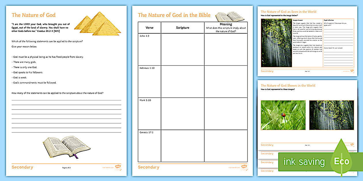 The Nature of God Shown in the World Worksheet / Worksheets