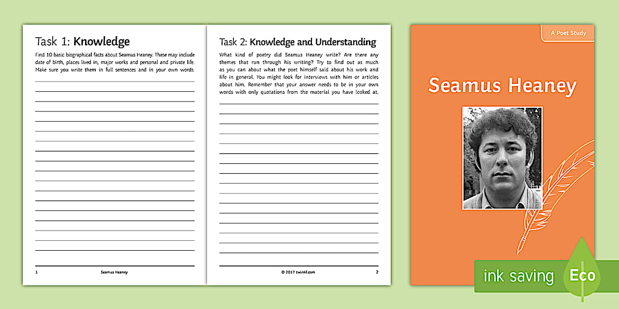 AQA Poetry: Seamus Heaney - Guided Research Booklet - Twinkl