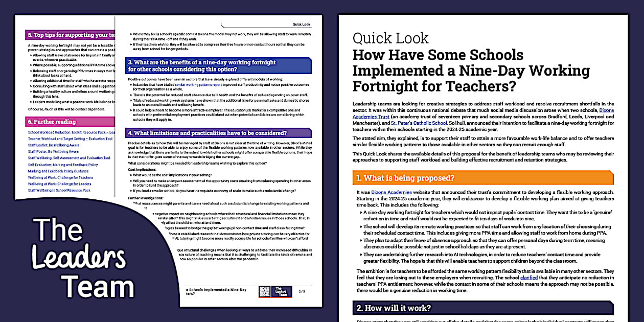 Quick Look: How Have Some Schools Introduced a Nine-Day Working ...